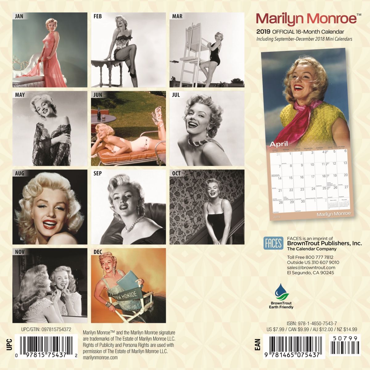 2019 16-Month Marilyn Monroe Glamour Mini Calendar | Marilyn Monroe at ...